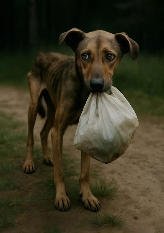 Villagers noticed a gaunt dog emerging from the forest, a small package ...
